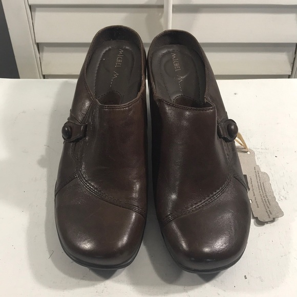 Michel M | Shoes | Michel M Dark Brown Leather Low Heel Clog Mule 8m ...